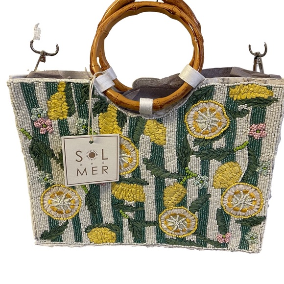 Sol And Mer | Bags | Nwt Viral Beaded Lemon Tote Bag W Bamboo Handles ...